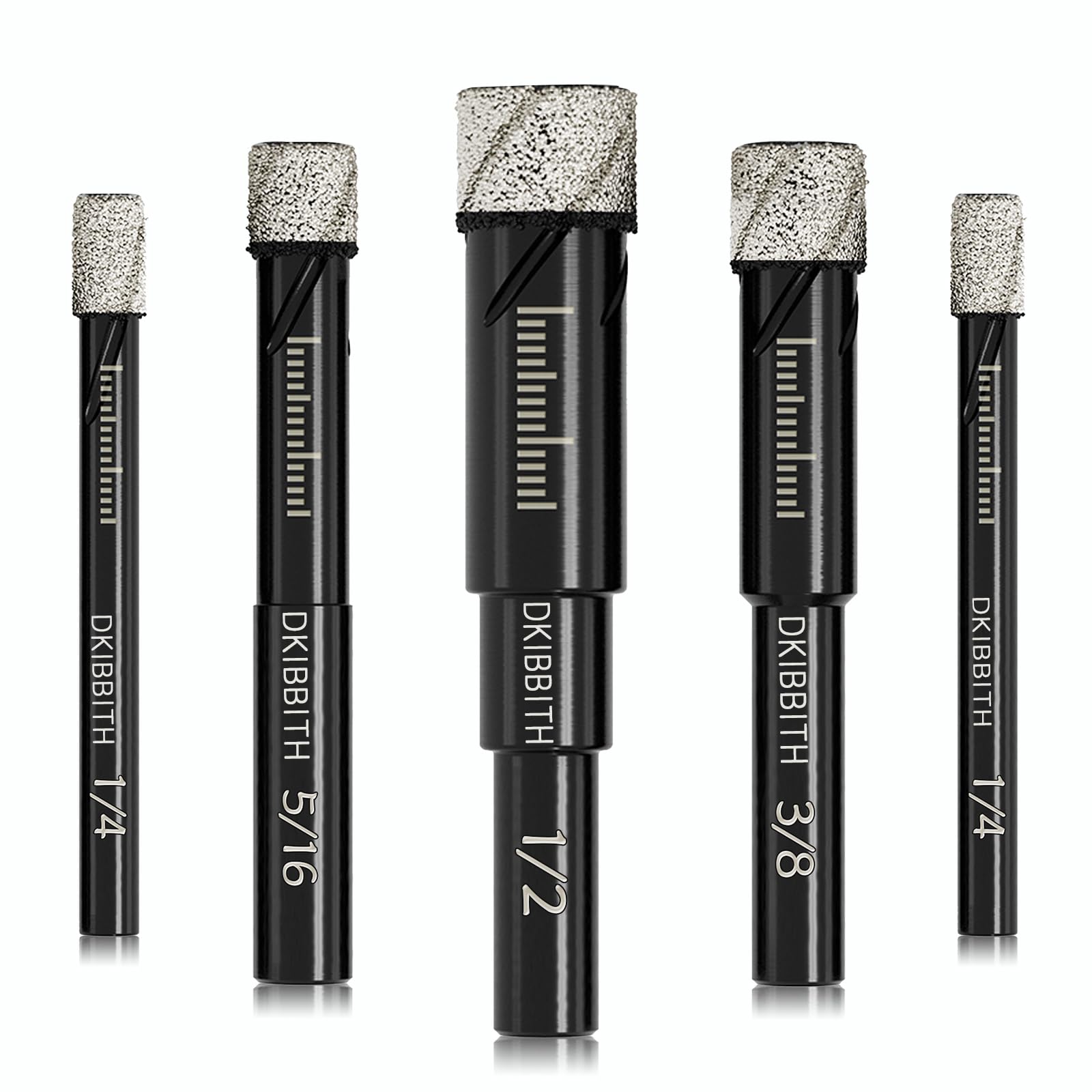 Dry Diamond Drill Bits Set 5 PCs for Granite Ceramic Marble Tile Stone Glass Hard Materials (not for Wood), Round Shank 1/4, 5/16, 3/8, 1/2 inch with Storage Case