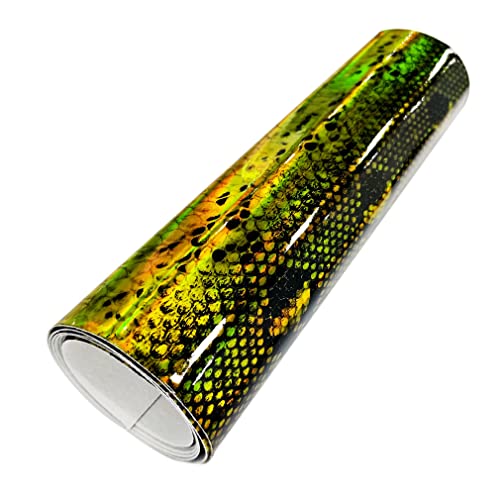 HYANG Holographic Mirror Snake Gold PU Faux Leather Sheets 1 Roll 12"X53"(30cmX135cm), Faux Leather Fabric Very Suitable for Leather Earrings, Bows, Handbag ,Sewing ,Crafts Making…