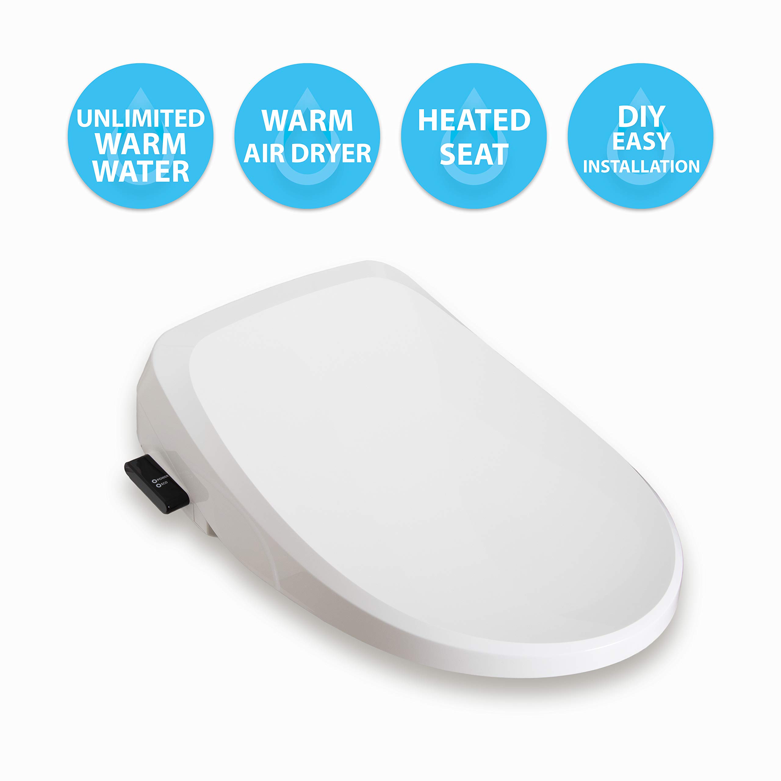 Hulife Electric Bidet Seat for Elongated Toilet with Unlimited Heated Water, Heated Seat, Warm Air Dryer, Wireless Remote Control