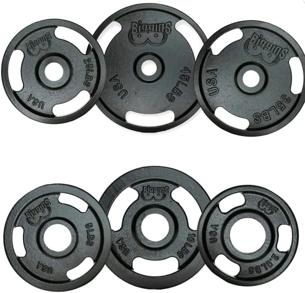 Biggins Cast Iron Olympic Weight Plate Pairs and Sets Strength Training Lifting Working Out (25, Pounds)