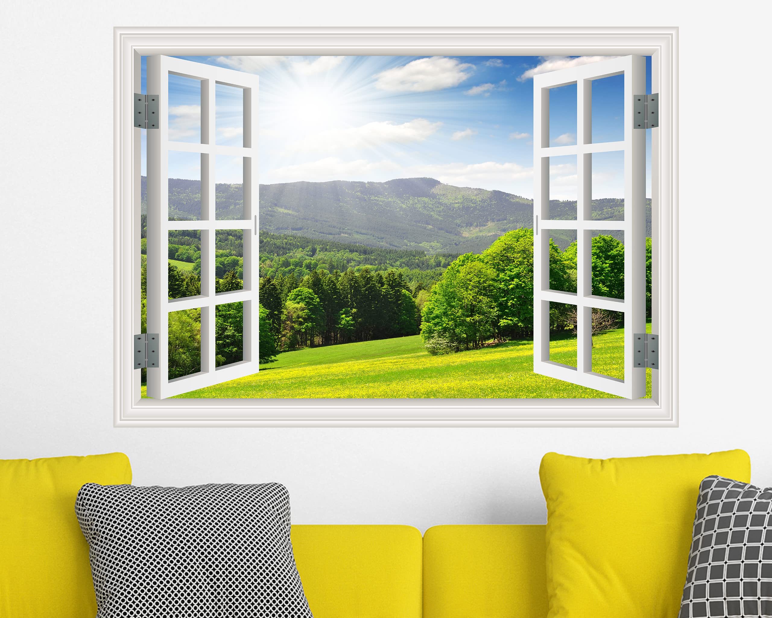 FLFK Fake Window Wall Sticker - Landscape Faux Window Wall Mural for Wall Decor, Stick and Peel Wall Decals,16"x24"