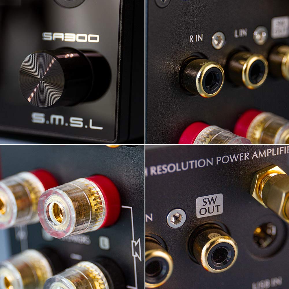 S.M.S.L SA300 HiFi Digital Amplifier, Infineon's MA12070 Chip Class D Power Amp, RCA USB Bluetooth 5.0 APTX Input, Multiple EQ Modes with Remote Control (Black)