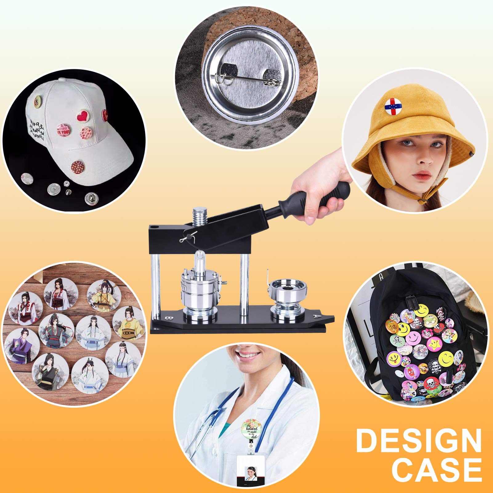 Button Maker Machine Button Press Button Pin Maker Machine Badge Maker Pin Press Set with 500pcs Free Button Parts + Plastic Circle Cutter (32mm 1¼ in)