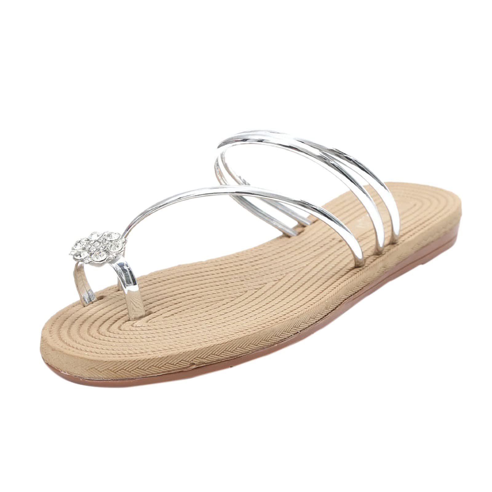 Clip Toe Slide Sandals for Womens Low Heel Wedge flip Flops Summer Beach Slippers Outdoor Toe Ring Slip on Shoes Flat Silver