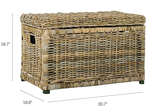 happimess HPM9002B Elijah 30" Wicker Storage Trunk, Collapsible for flat storage, Rattan-Kubusoft Gray, Coastal for Office, Dorm Room-LivingRoom, Bedroom, Dining Room, Natural