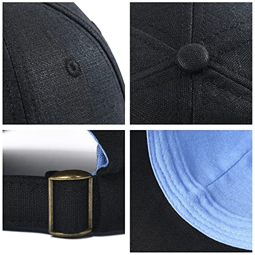 BOTVELA Linen Baseball Cap for Men Breathable Summer Dad Hat Adjustable Structured Outdoor Sports Cap (Black)
