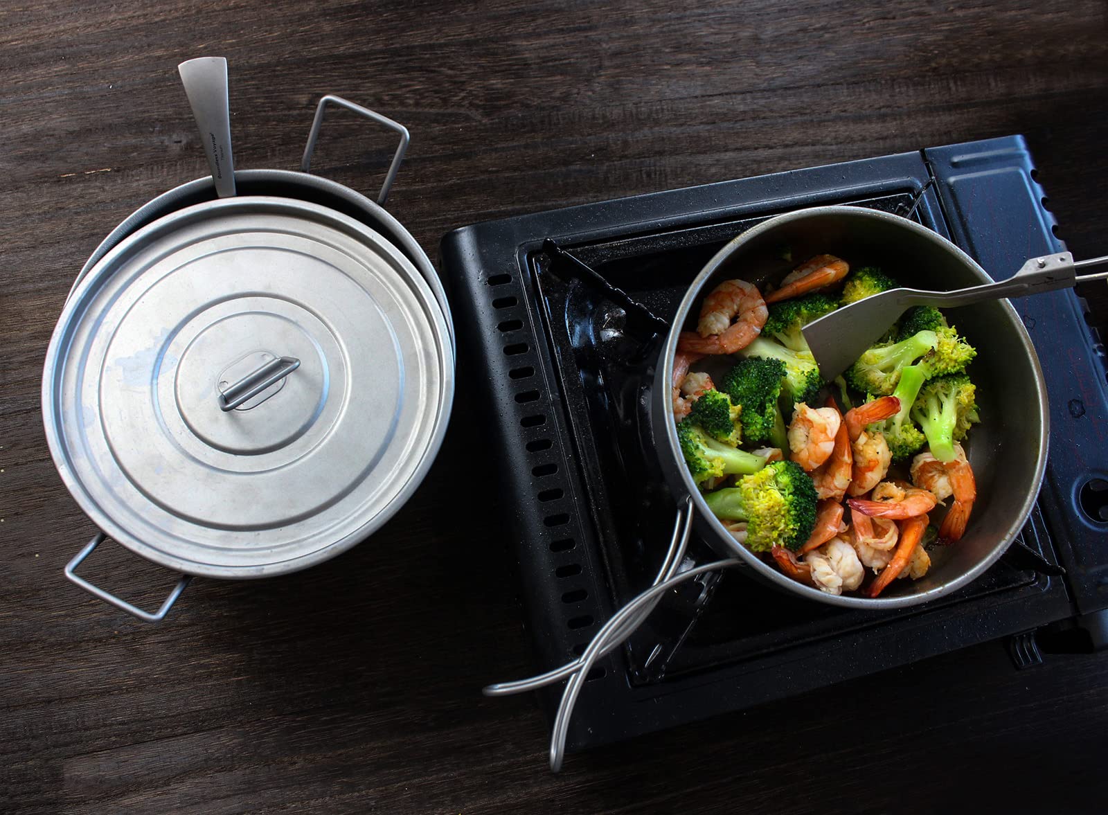 Boundless Voyage Titanium Steamer Pot Frying Pan Set with Lid Outdoor Camping Saucepan Mess Kit Multifunctional Cooking Pot Ti2057C
