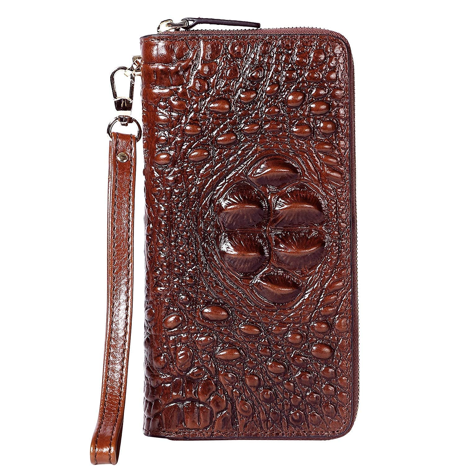 PIJUSHI Designer Genuine Leather Top Handle Satchel Handbags with Crocodile Wristlet Wallet