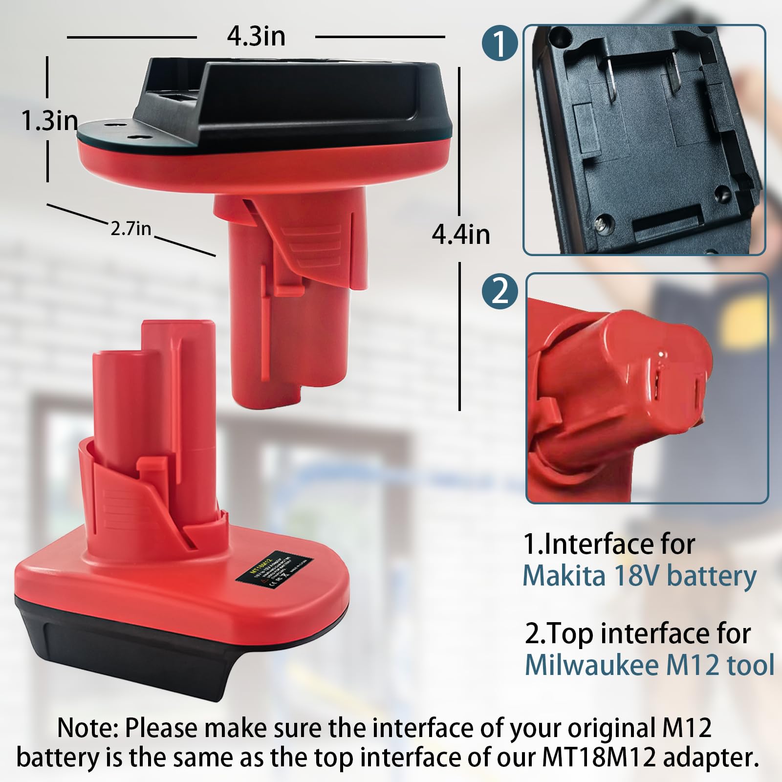 BTRUI for Milwaukee M12 Battery Adapter, Convert for Makita 18V Battery to for Milwaukee M12 12V Battery Tools