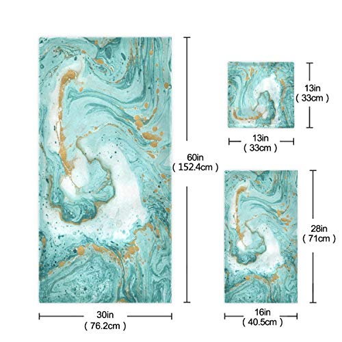 Naanle 3D Beautiful Green Marble Soft Luxury Decorative Set of 3 Towels, 1 Bath Towel+1 Hand Towel+1 Washcloth, Multipurpose for Bathroom, Hotel, Gym, Spa and Kitchen