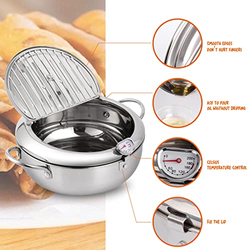 Oxydrily,deep Fryer Pot,304 Stainless Steel with Temperature Control and Lid Japanese Style Tempura Fryer