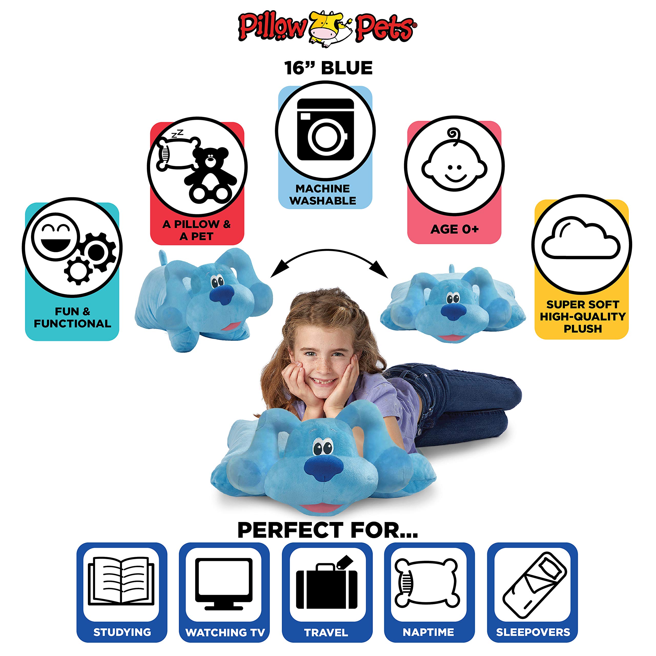 Pillow Pets Blue's Clues 16” Stuffed Animal Dog - Nickelodeon Blue Plush