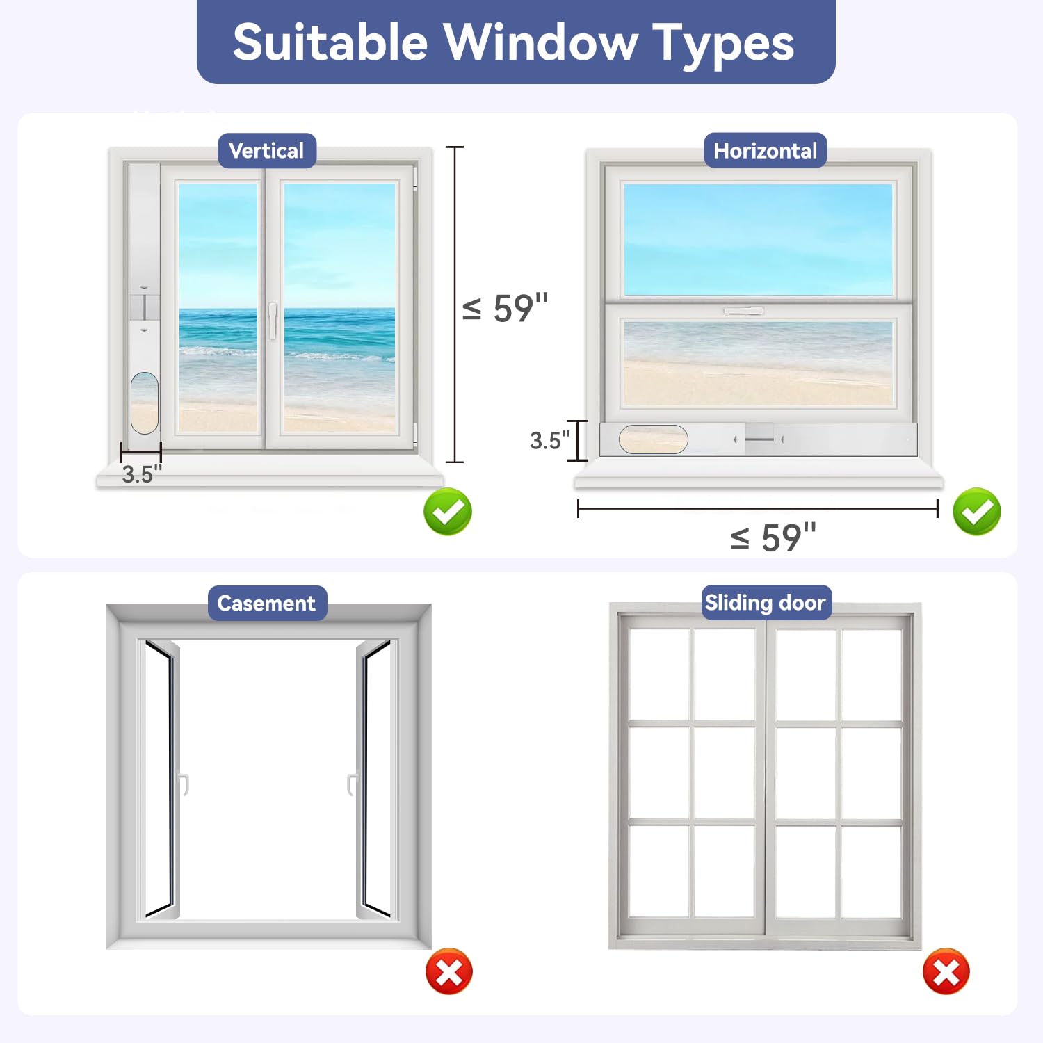 CASSAIO Portable Air Conditioner Window Kit,Seamless Portable AC Window Vent Kit with 5.9" Universal Exhaust Hose Adapter,Adjustable Window Seal Plates for Sliding Window