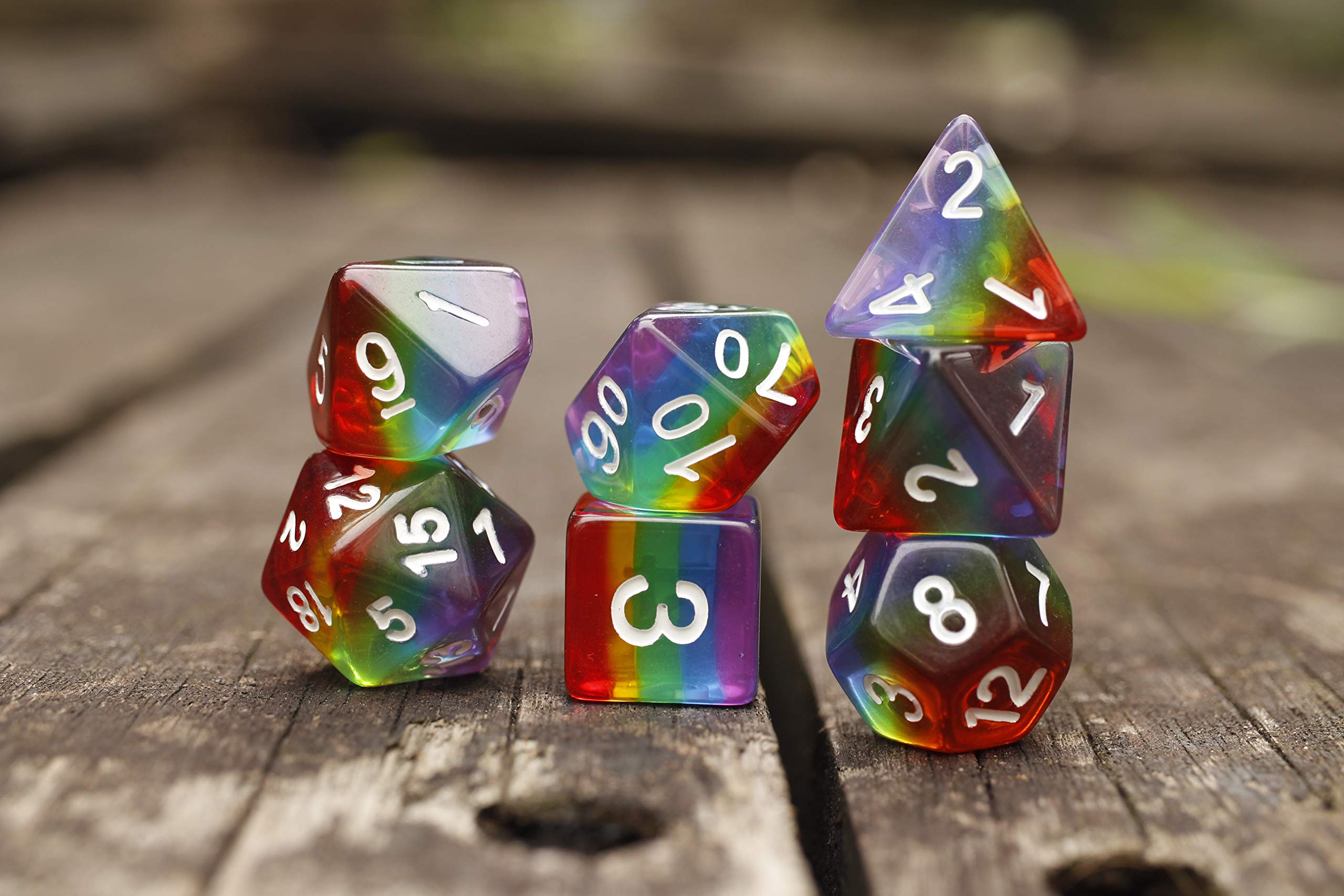 HD Polyhedral DND Dice Set RPG Rainbow Dice for Dungeons and Dragons(D&D) Role Playing Game,MTG,Pathfinder,Table Game,Math Games Dice Set with Dice Pouch