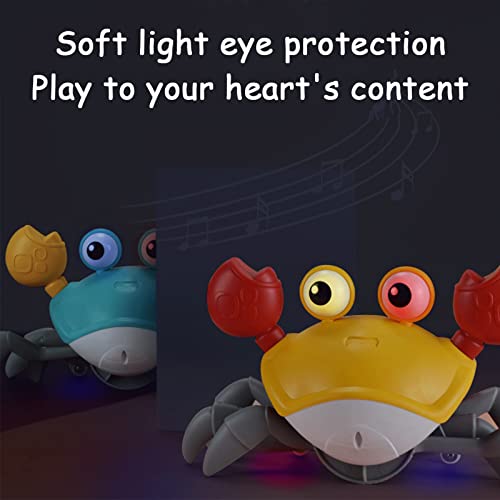 Crawling Crab Baby Toy, Interactive Crab Toys for Babies, Musical Walking Crab Toy with USB Charge and Light, Automatically Avoid Obstacles, Learning Development Toy for Kids & Toddlers (Blue)