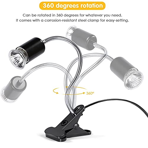 KABASI Reptile Heat Lamp, Basking Spot Lamp with Clamp, UVA + UVB Full Spectrum Sun Lamp with 360°Rotatable Clips and Dimmable Switch, 25W+50W Heating Light Lamp for Lizard Turtle Snake Amphibian