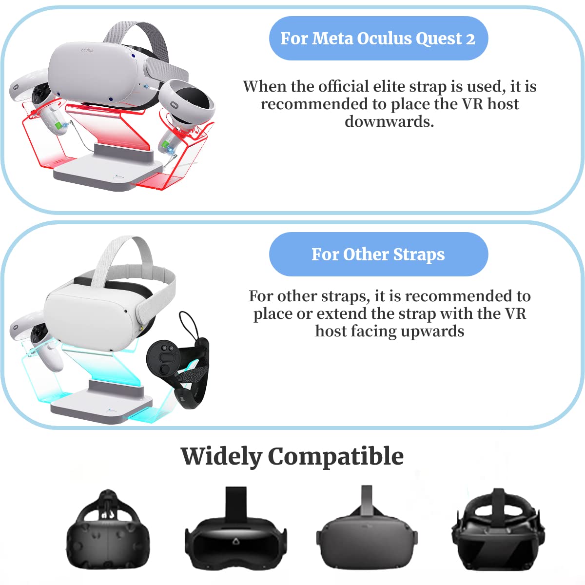 Charging Dock for Oculus Quest 2 with LED Light, arVin Oculus Quest 2 Accessories with 2 Rechargeable Battery Pack for Meta Quest 2, VR Headset RGB Display Holder Stand & Magnetic Controller Mount