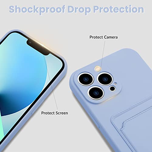Naiadiy Silicone Card Case with Card Holder, Shockproof Wallet Cover for iPhone 13 Pro Max 6.7 Inch 2021 - Purple