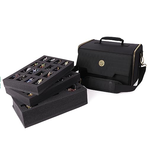 ENHANCE Miniature Figure Satchel - Compact Storage & Carrying Case for DnD Miniatures with Shoulder Strap, 3 Foam Trays (2 Pre-Cut Trays and 1 Pick & Pluck Tray) - Fits Standard 20mm to 25mm Figures