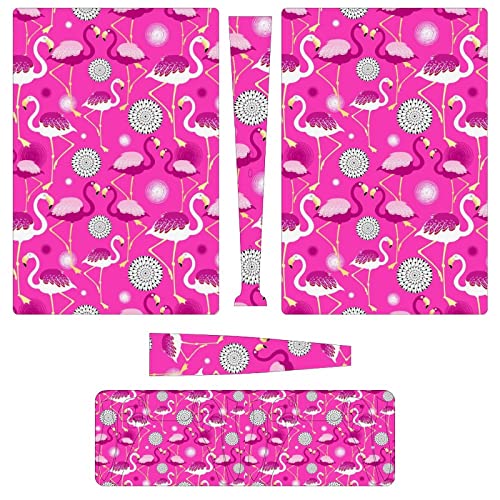 Bright Pink Flamingos Full Protective Skin Cover Design Wrap Decal Sticker Compatible with PS5 Digital Edition Console and Controller