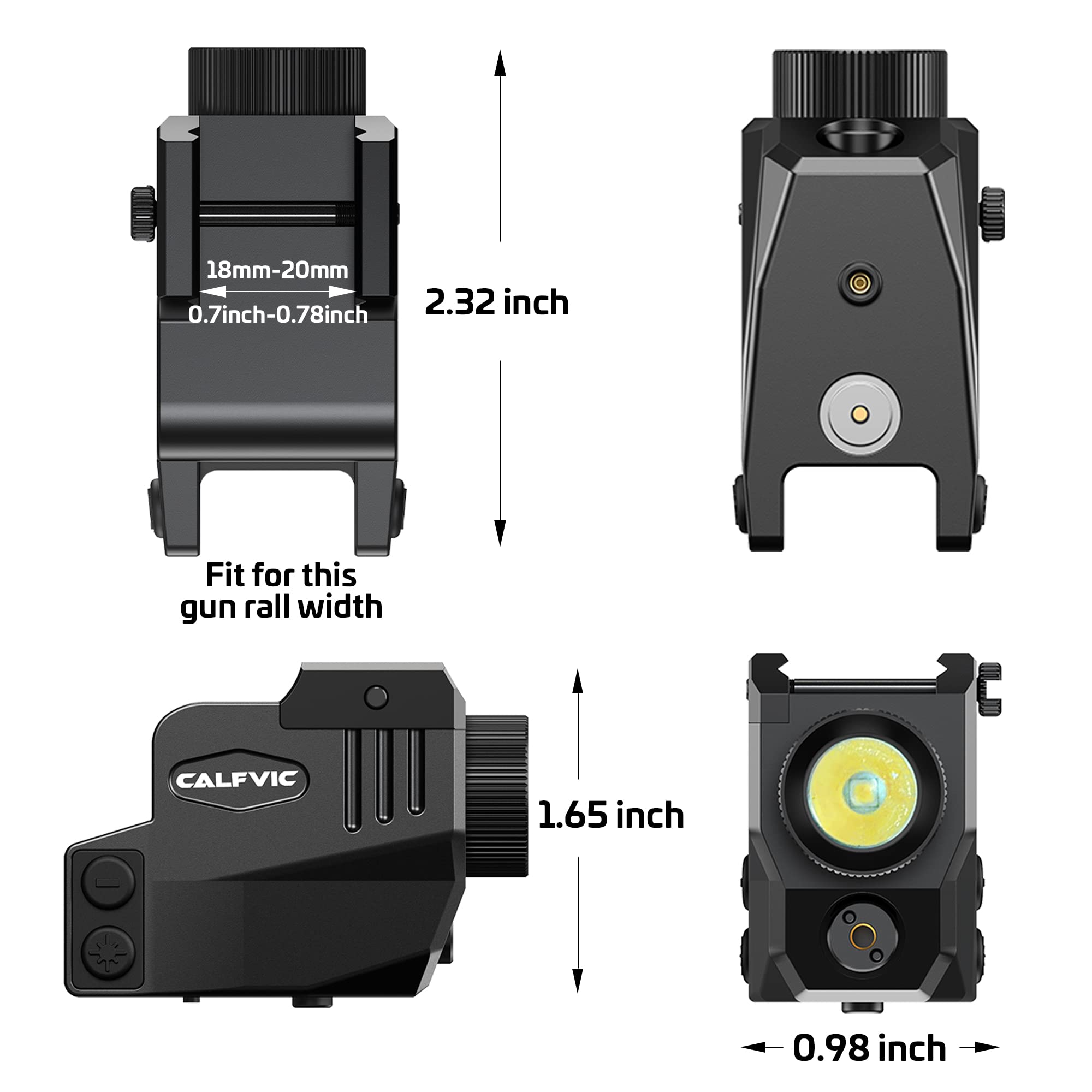 CALFVIC Pistol Light Laser Sight Gun Light Picatinny Weaver Rail with Magnetic Charging Quick Release Strobe Function Tactical 450 Lumens LED Laser Sights for Handguns Pistols Rifles