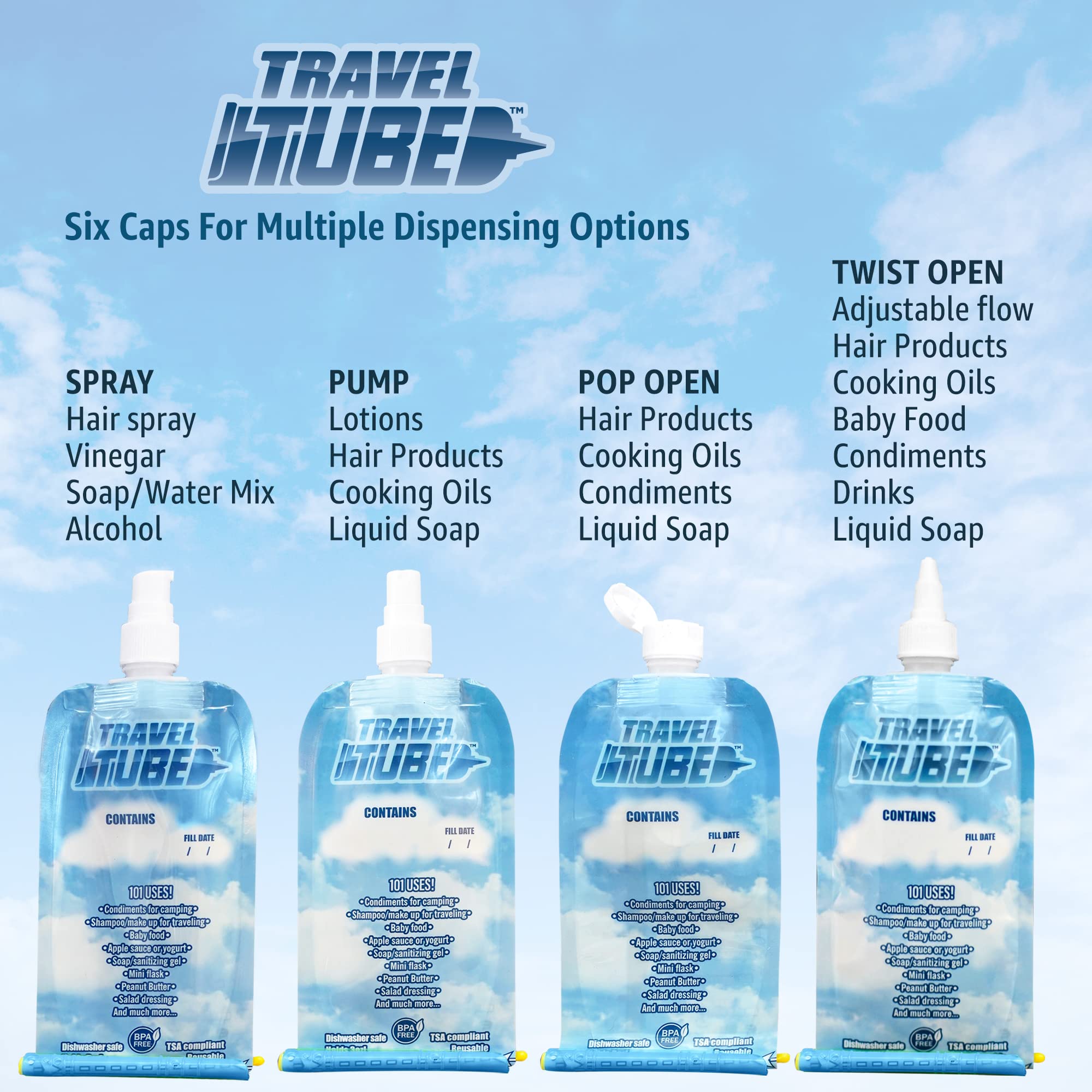 New Invention! Travel Tube Refillable Condiment Squeeze Bottles - Leak Proof Salad Dressing Container To Go - Reusable Condiment Containers with Lids - Camping Storage Containers Plastic Squeeze Bottles 3.4oz - 4 Pk