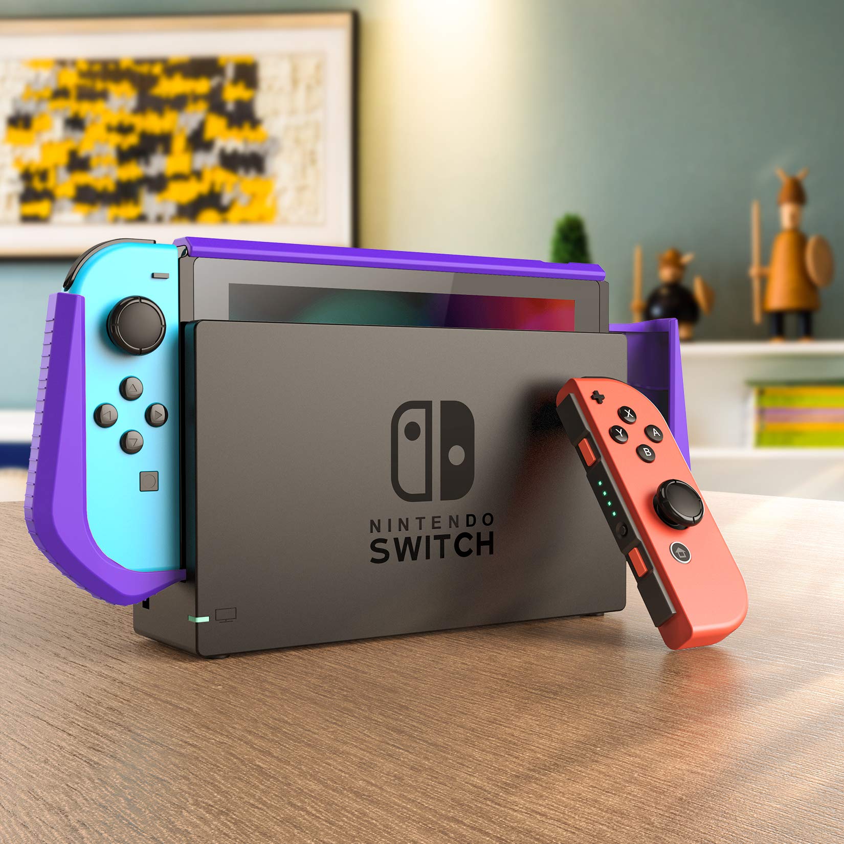 HEYSTOP Case Compatible with Nintendo Switch Case Screen Protector,TPU Protective Heavy Duty Cover Case for Nintendo Switch with Shock Absorption and Anti-Scratch (Transparent Purple)