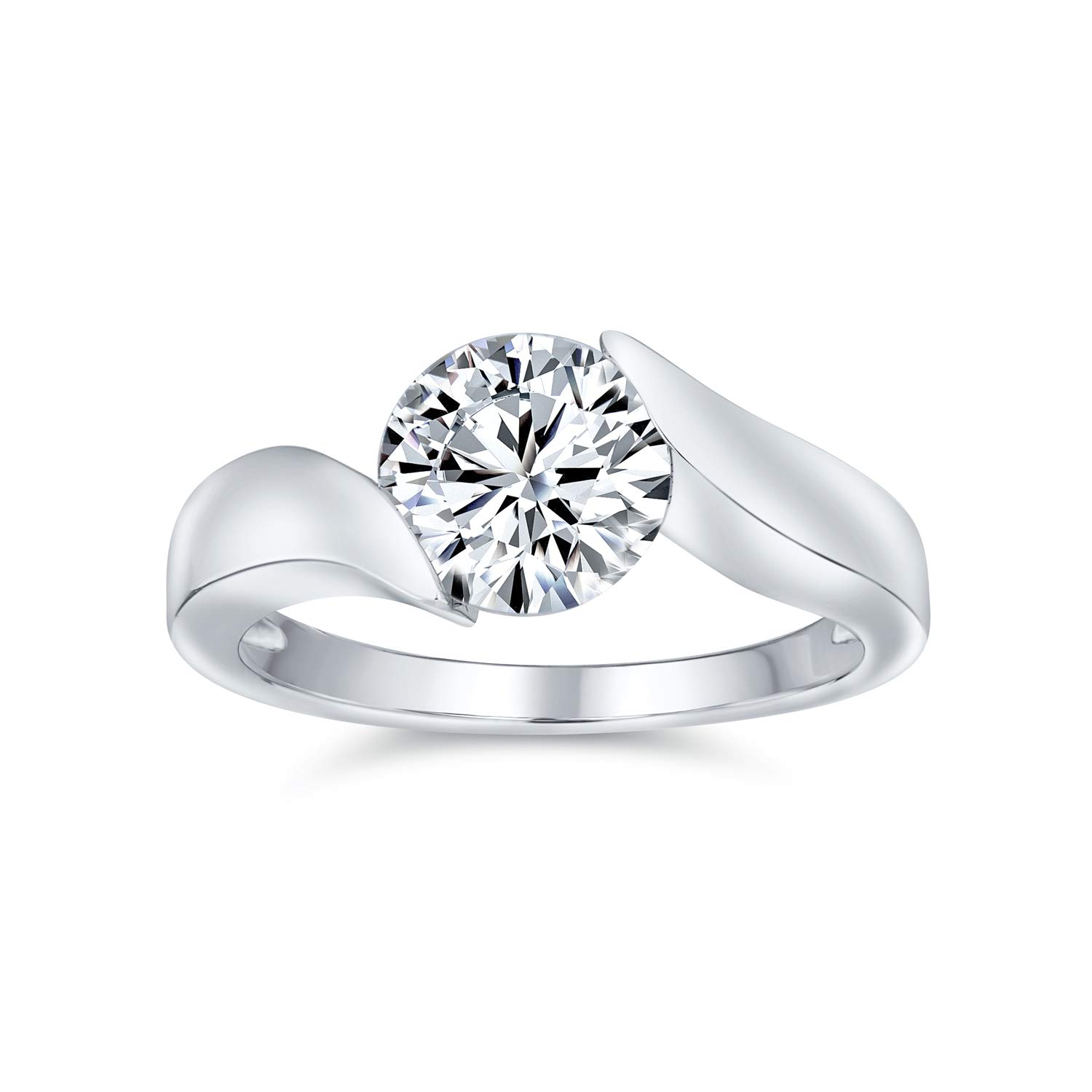 Bling Jewelry Sterling Silver Brilliant CZ 2.0 Carat Engagement Ring Tension Set - Size 5