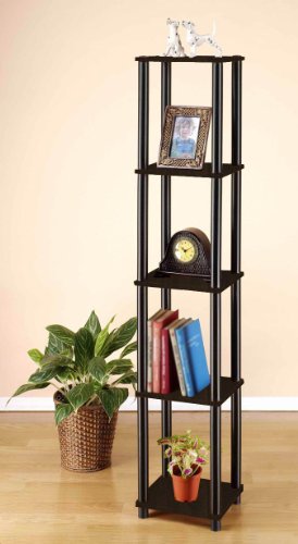 FURINNO Turn-N-Tube 5-Tier Corner Square Rack Display Shelf, Round, Light Cherry/Black