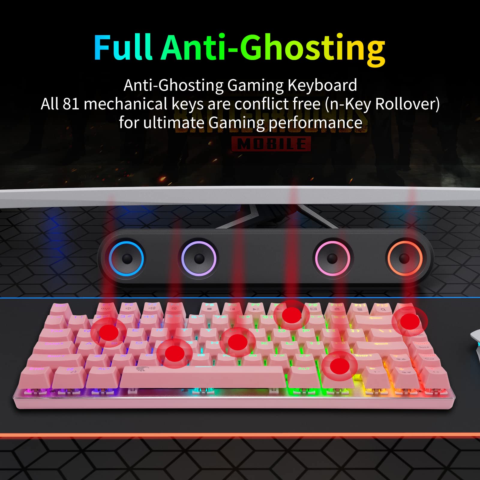 HUO JI E-Yooso Z-88 RGB Mechanical Gaming Keyboard, Red Switches, 60% Compact 81 Keys Hot Swappable for Mac, PC, Cute Pink