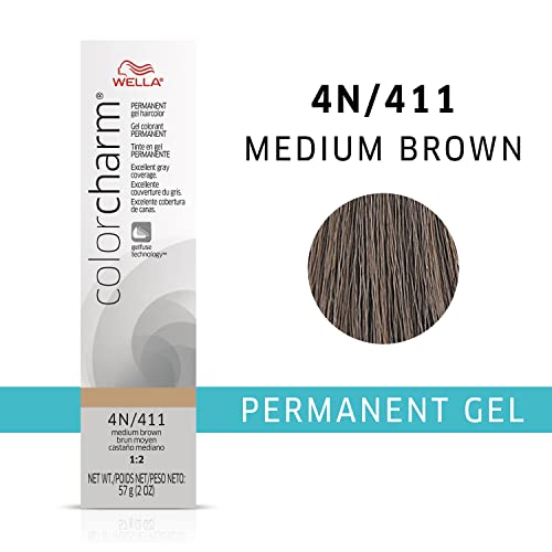 WELLA Color Charm Permanent Gel, Hair Color for Gray Coverage, 4N Medium Brown