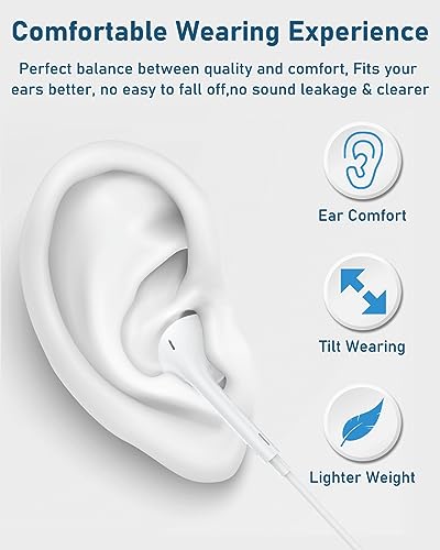 Earbuds Wired for iPhone with Lightning Connector [No Bluetooth Required] Headphones [MFi Certified] Built-in Mic & Volume Control, Earphones Compatible with iPhone 14/13/12/11/XS/X/8/All iOS System