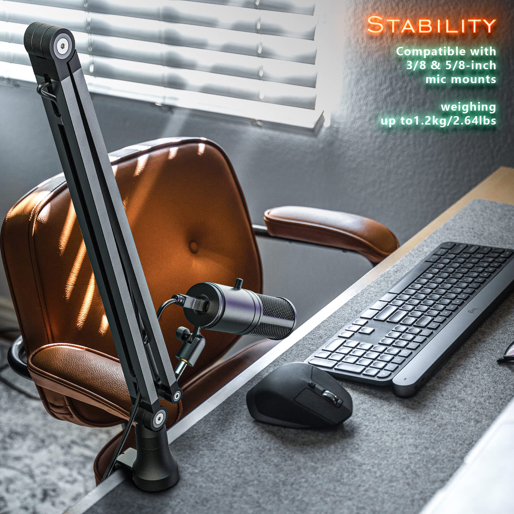 CACENCAN Boom Arm, 360° Rotatable Microphone Stand with Desk Mount, Foldable Desk Mic Arm with 3/8'' to 5/8'' Screw Adapter, Microphone Arm for Live Streaming, Gaming, Podcasting, Radio(Space Black)