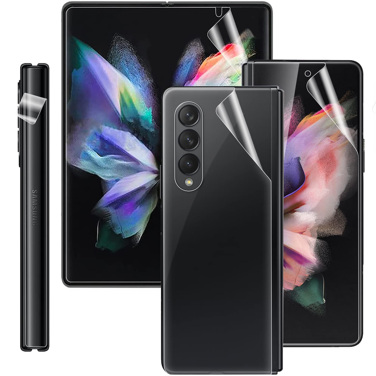 CWQZGUF [1Set 3PCS] Galaxy Z Fold 3 Screen Protector, Inside TPU Film + Full Covered Outer + Back Cover Protector, High Clarity, Anti-Shatter, Bubble Free for Samsung 5G Protector