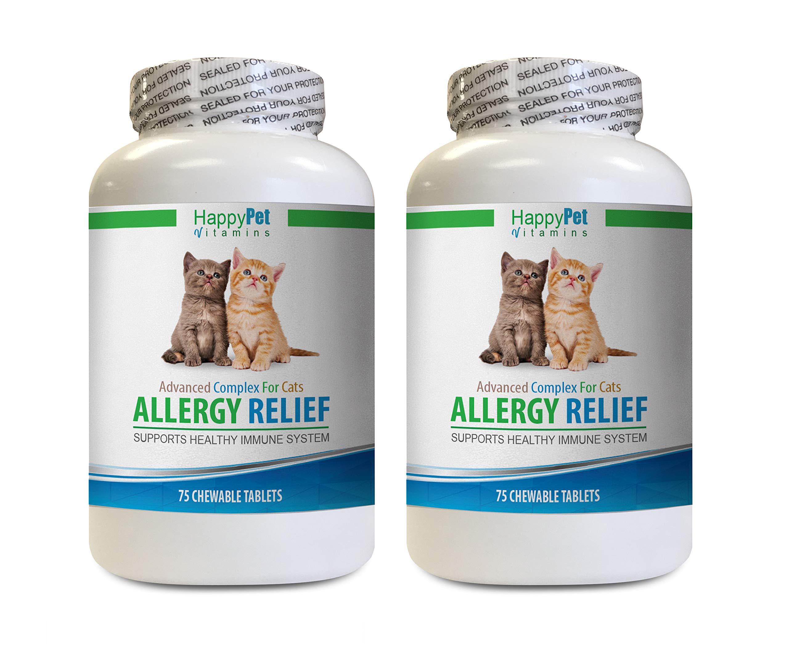 HAPPY PET VITAMINS LLC cat Skin Products - CAT Allergy Relief - Supports Immune System - Vet Recommended - Itch Relief - quercetin for Cats - 2 Bottles (150 Chew Tablets)