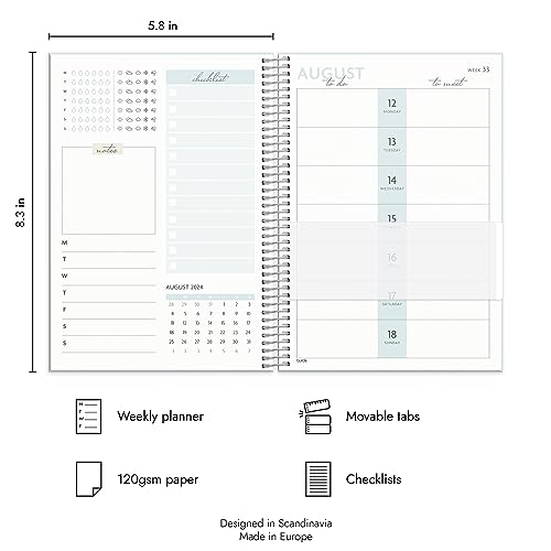 Burde Planner 2024 | Daily & Weekly Planner | Life Planner To Do | Elastic Band Closure, Hardcover | Planner 2024 | Organized living | December 18, 2023 to January 5, 2025