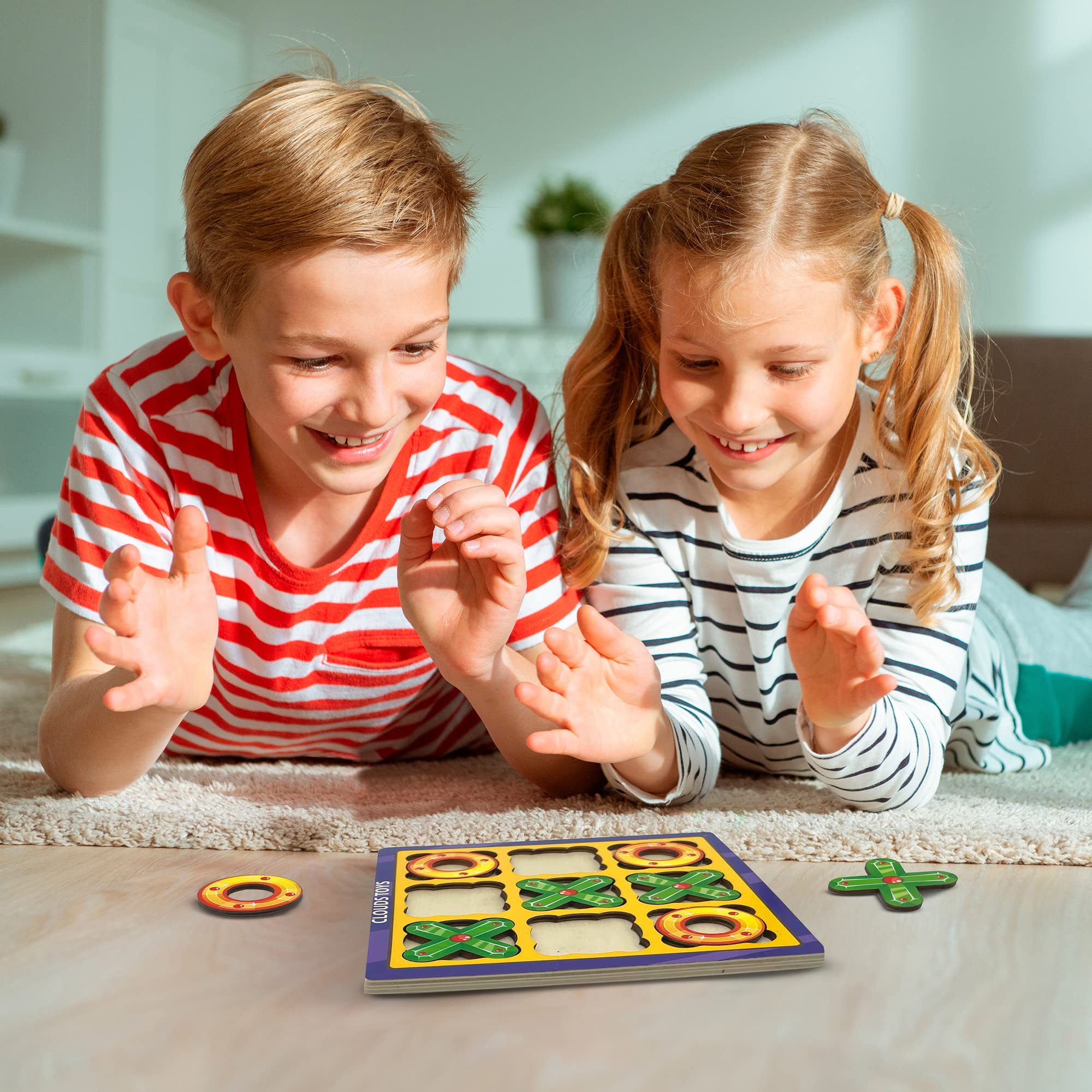 CLOUDS TOYS Tic Tac Toe Wooden Game Board Games for Kids 4 8 years old