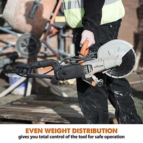 Evolution R230DCT - 9 in Concrete Saw (Aka Circular, Angle Grinder, Cut Off/Chop Saw, Demo Saw, Disc/Power Cutter) - 15A Motor, No Gas - 3-1/2 In Cut - Incl Diamond Masonry Blade