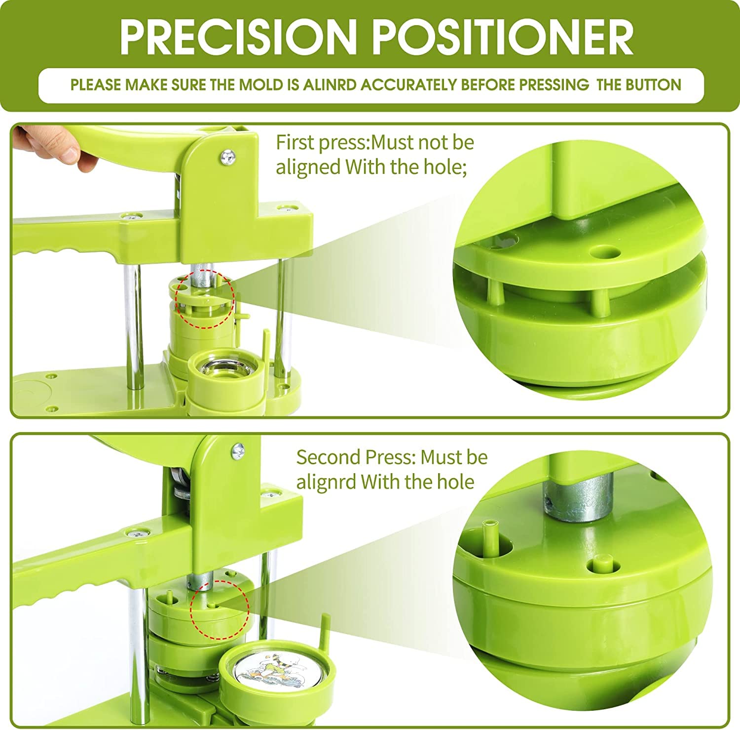 BINGA Button Maker Machine Multiple Sizes 300Pcs - 1''+1.25''+2.25'' Pin Maker Machine, Button Press Badge Maker with 300 Sets Button Making Supplies, 3 Circle Cutter & Magic Book (Green, 25/32/58mm)