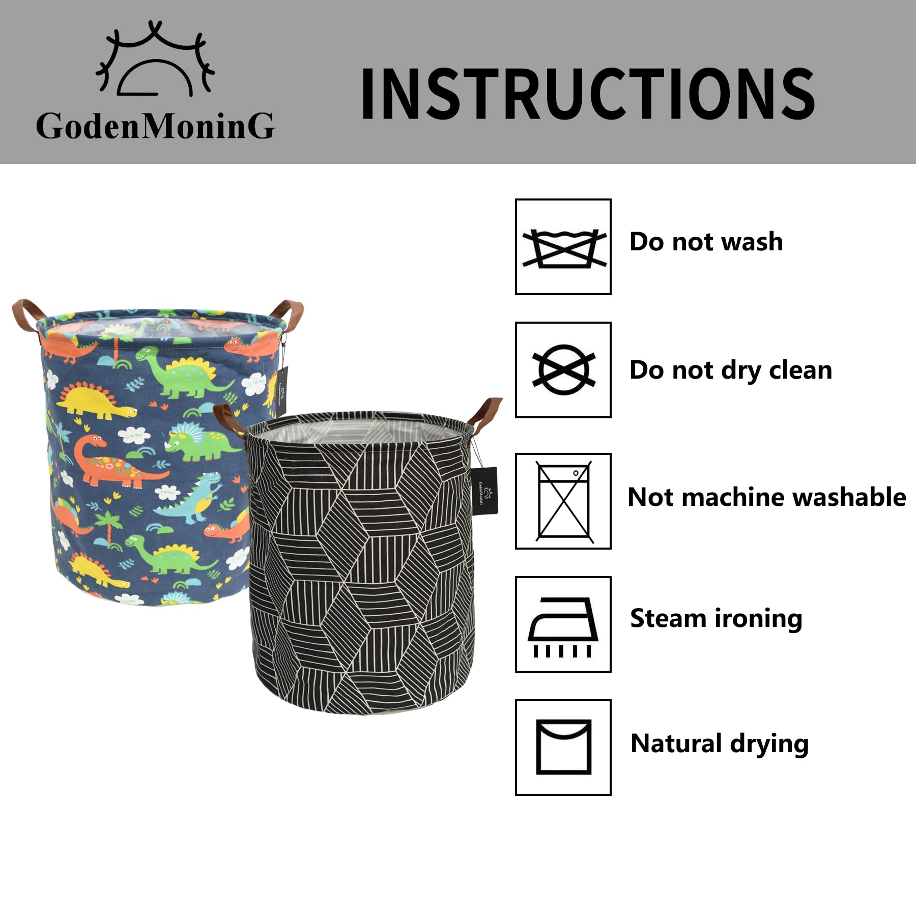 Collapsible Laundry Basket - GodenMoninG 2X 62.8L Large Sized Round Waterproof Storage Bin with Leather Handles,Home Decor,Toy Organizer,Children Nursery Hamper.(2 PACKS,Pine Tree & Grey Avocado)