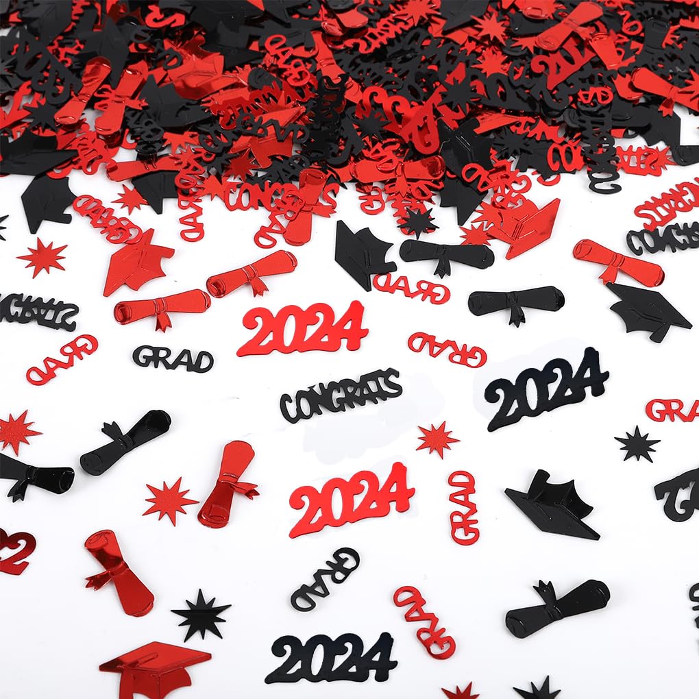 Graduation Confetti 2024, Black Red Decor Graduation Party SuppliesïŒClass of 2024 Decorations Table Confetti for Kindergarten Preschool High School College
