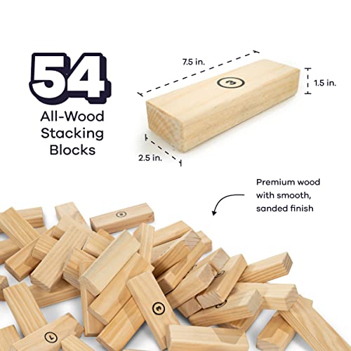 CALIBER GAMES Timber Tower XL Bundle - Wooden Blocks Stacking Game for Kids and Adults - 54 Blocks - Premium Wood - Carrying Case Included - Grows from 2.25-feet to Over 5-feet While Playing