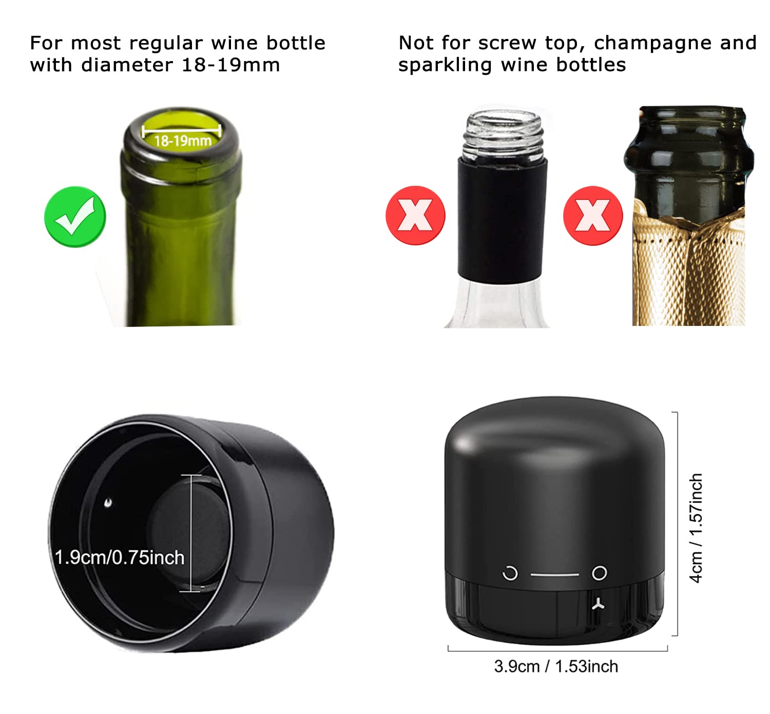 DUNLAGUE Wine Bottle Stopper With Twist Lock 2Pack,Wine Stopper With Silicone Reusable Wine Sealer, Wine Toppers Stopper Leak Proof And Keeps Wine Fresh For Easy Storage, Black