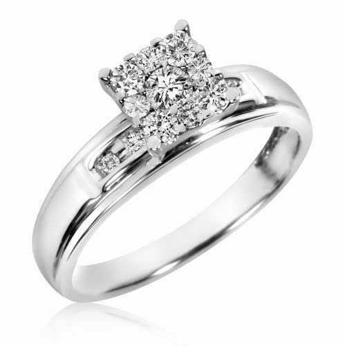 Creative jewels20 2.50 CT Round Cut Diamond His & Her Trio Engagement Wedding Ring Set 14k White Gold Finish (5)