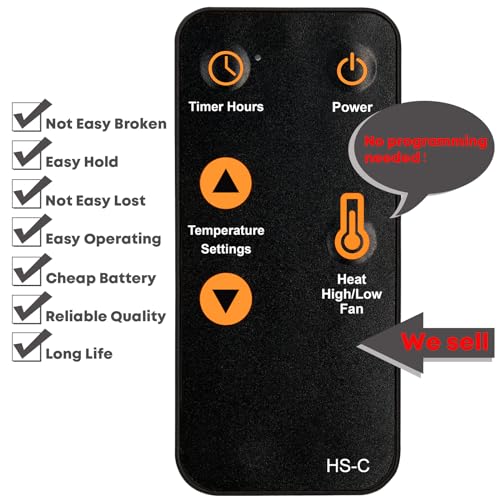Compatible with Heat Surge Electric Fireplace Stove Heater Infrared Remote Control Accent Power Tower, Mini Glo Touch, Mini Glo Touch HD Widescreen, 2014 S8 EV.3 RNG Item # 30000770