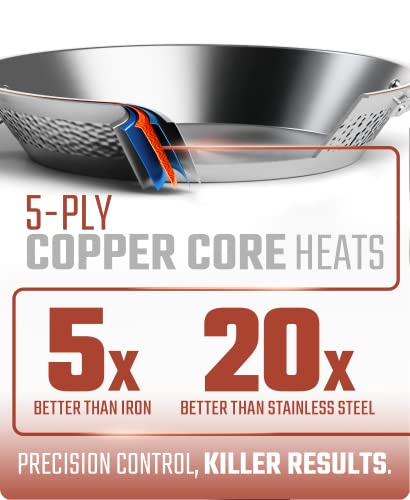 DALSTRONG Frying Pan Skillet - 12 inch - The Avalon Series - 5-Ply Copper Core - Hammered Finish Cooking Pan - 3 Quart - Premium Silver Kitchen Cookware - Omelet, Beef, Egg Pan - w/Lid & Pot Protector