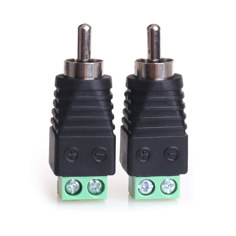 MOBOREST RCA Cable Audio Adapter, Phono RCA Male Plug to AV Screw Terminal Audio/Video Speaker Wire connectors Solderless Adapter(RCA Male-2pack)