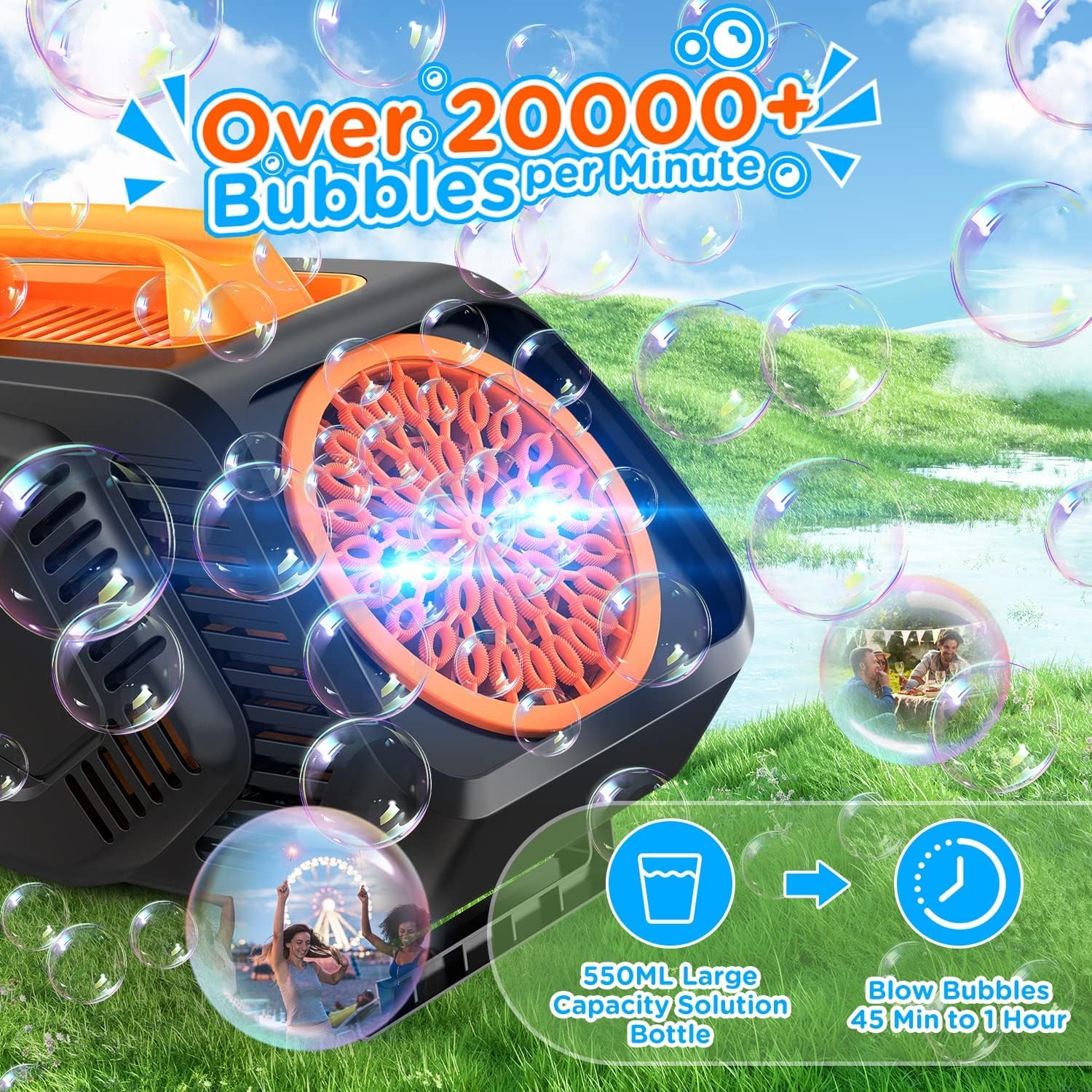 Bubble Machine,20000+ Bubbles Per Minute Bubble Machine for Kids and Toddlers,550ML Large Capacity Bubble Blower,Bubble Maker Machine for Parties Wedding Birthday-Indoor & Outdoor
