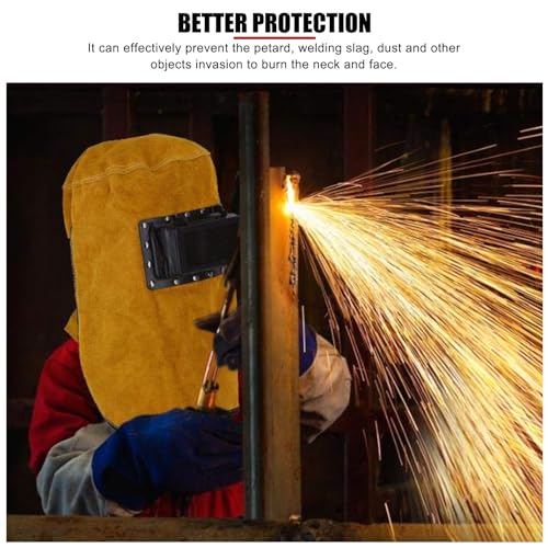EVTSCAN Split Cowhide Leather Welding Helmet, with Flip-Up Lens, Adjustable Headgear, Flame Resistant Split Grain Leather Welding Hood for MIG, TIG and Arc Welding
