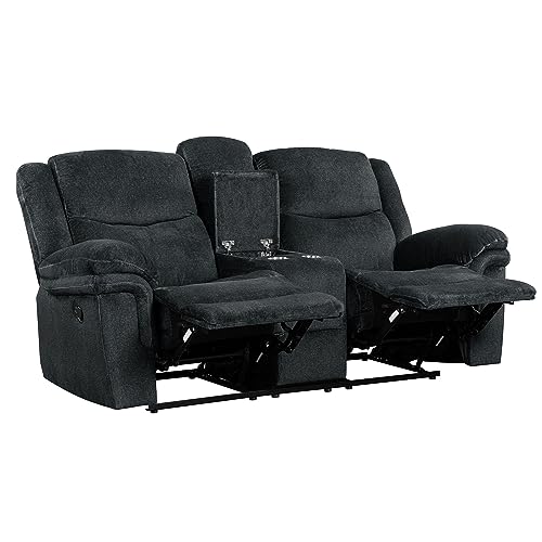 FULife Oversized Manual Motion Recliner 2 Seaters Sofa Wall Hugger Chair Double Reclining Sectional Couch Loveseat Lounge Sofá with USB Ports,Power Sockets,Center Storage Console&Cup Holders
